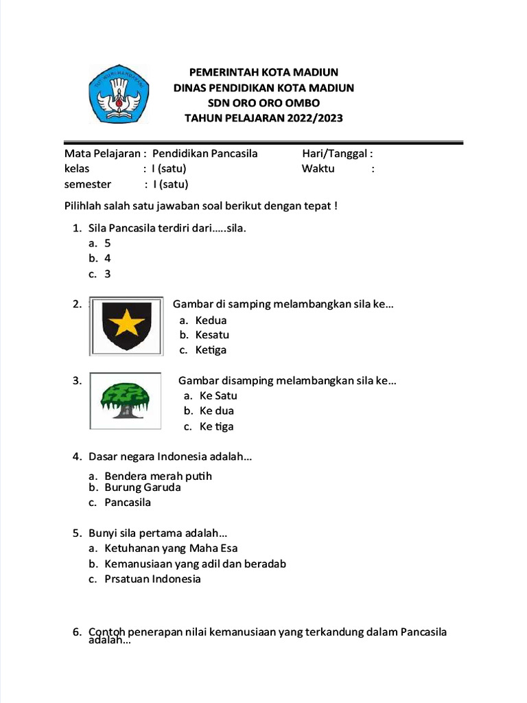 PDF Soal Sas Pendidikan Pancasila 1 - Compress | PDF