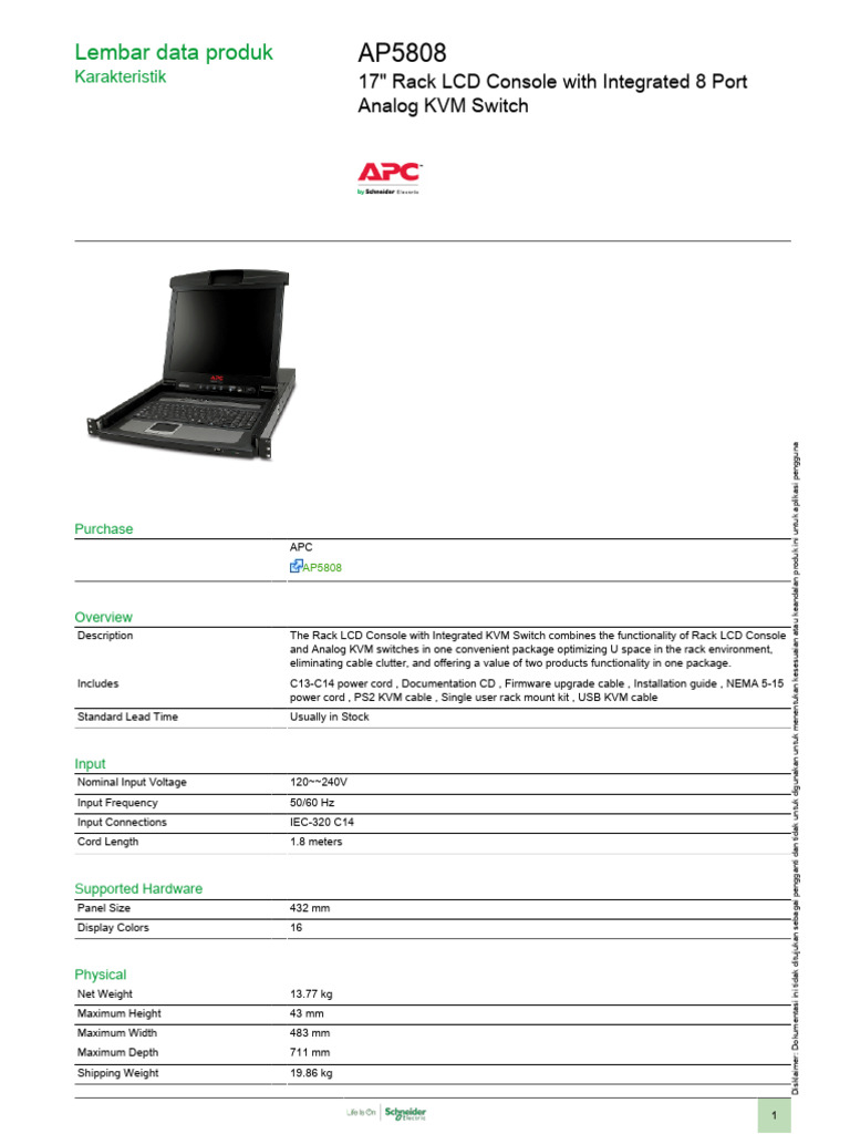 Rack LCD Consoles - AP5808 - APC | PDF