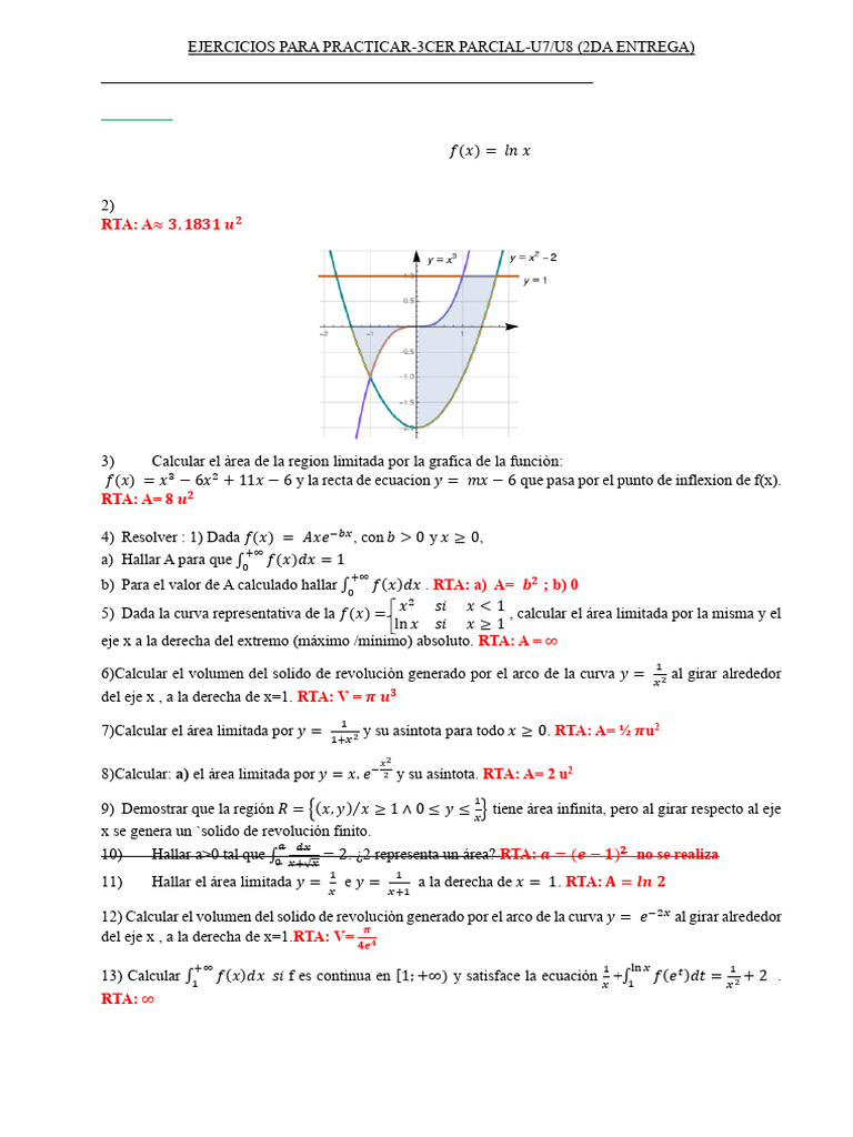 SEGUNDA ENTREGA DE EJERCICIOS DE REPASO - 4to PARCIAL | PDF | Integral | Geometría