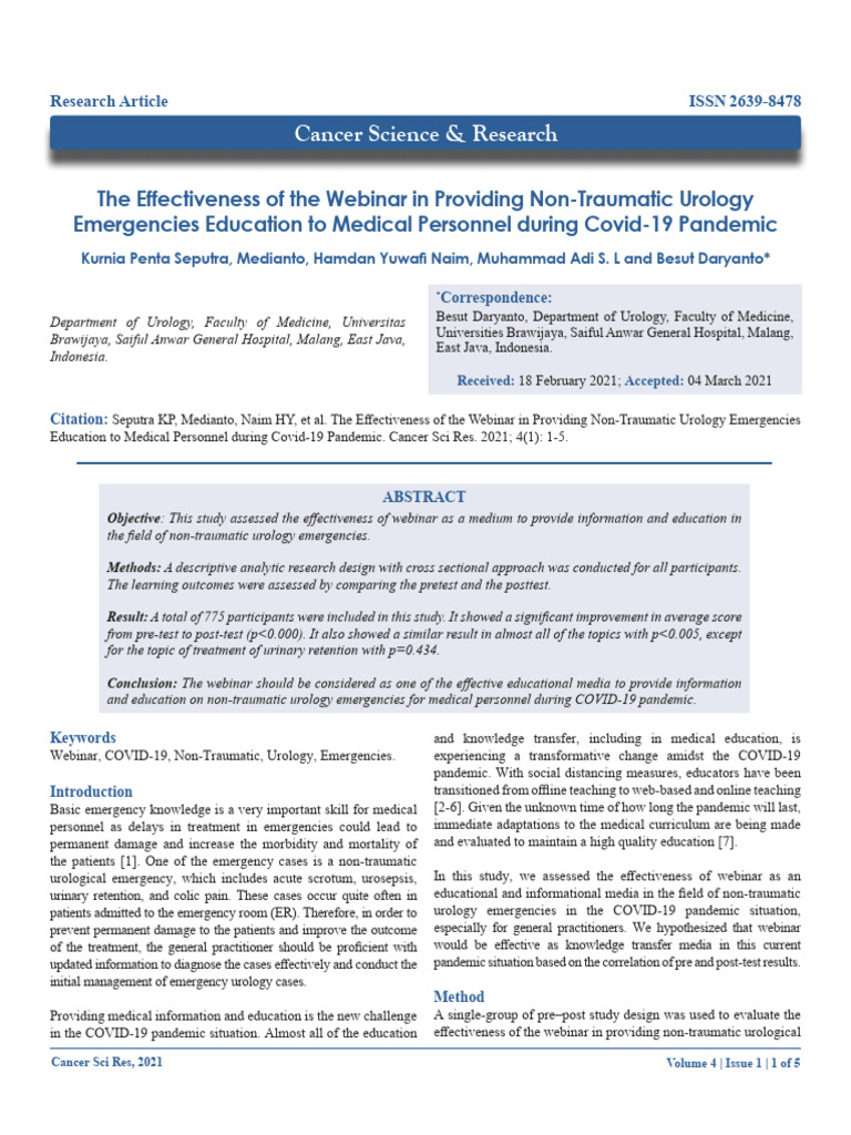 The Effectiveness of The Webinar in Providing Nontraumatic Urology ...
