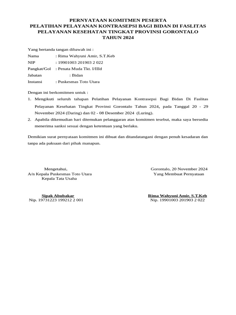 Format Pernyataan Komitmen | PDF