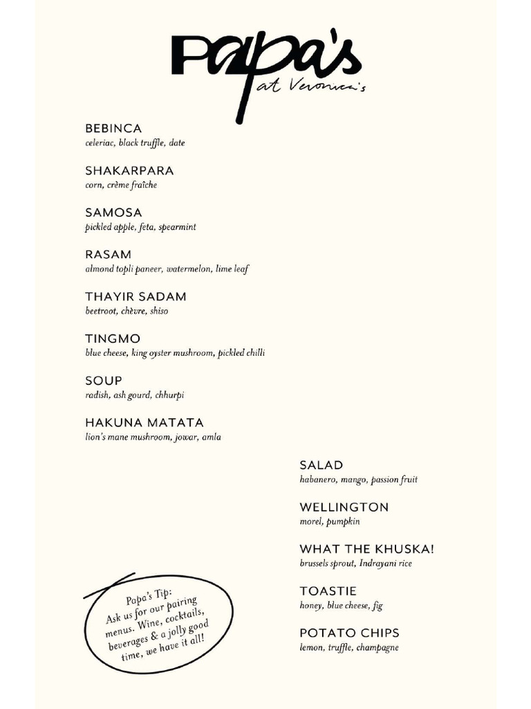 Papa's Veg Menu - May '24 | PDF