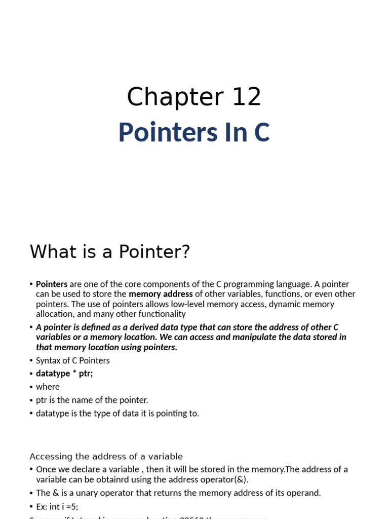 Chapter 12 Pointers | PDF | Pointer (Computer Programming) | Parameter (Computer Programming)