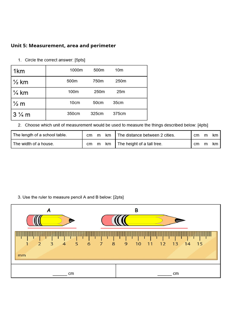 Unit 5 - Measurements, Perimeter, Area | PDF