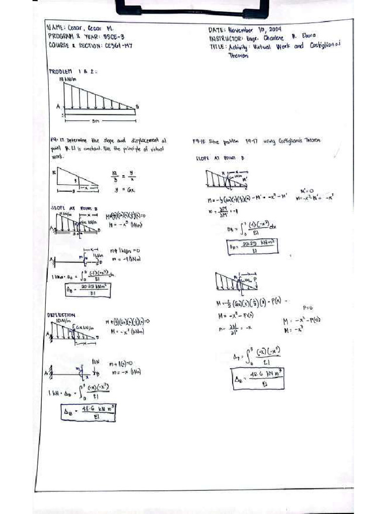 Activity - Virtual Work and Castigliano's Theorem | PDF