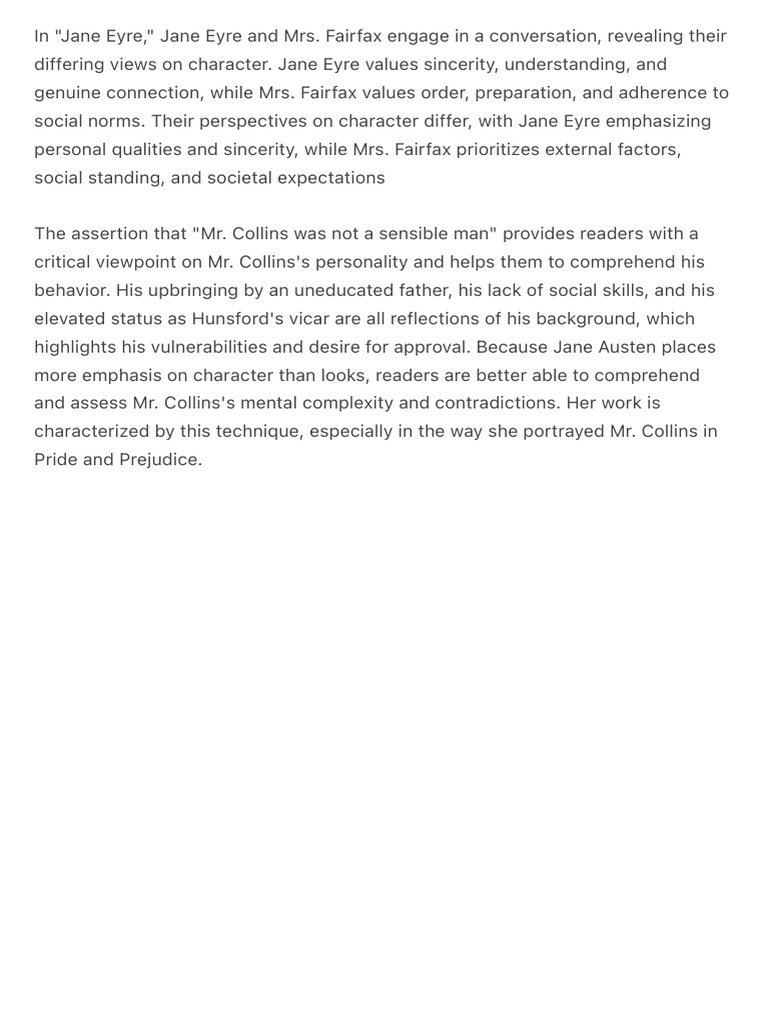 In "Jane Eyre," Jane Eyre and Mrs. Fairfax Engage in A Conversation | PDF