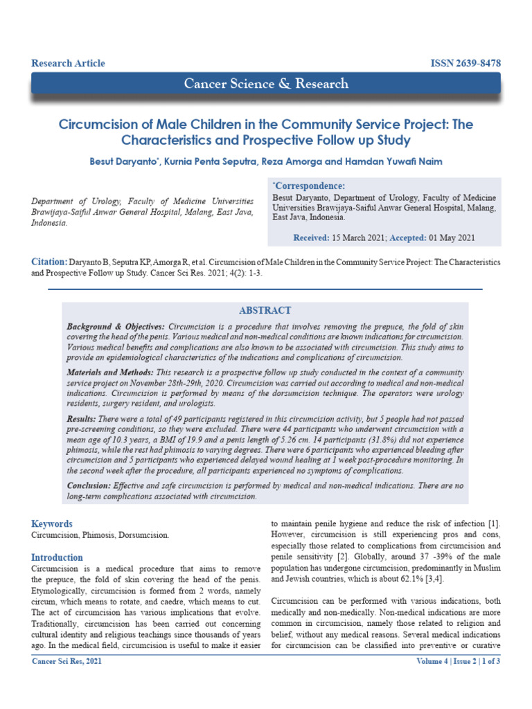 Circumcision of Male Children in The Community Service Project: The ...