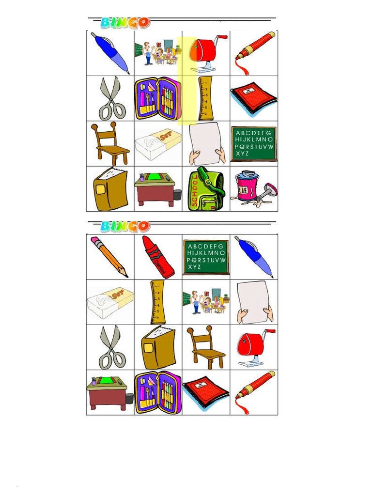 School Things - Bingo Game | PDF