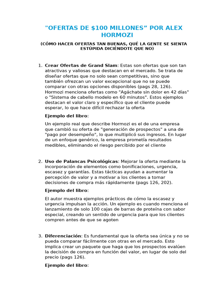 Resumen Oferta de 100 Millones (Alex Hormozi) | PDF | Oferta (economía) | Mercado (economía)