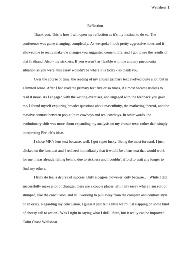 Deepening Lens Essay - Colin Chase Wellshear | PDF | Masculinity