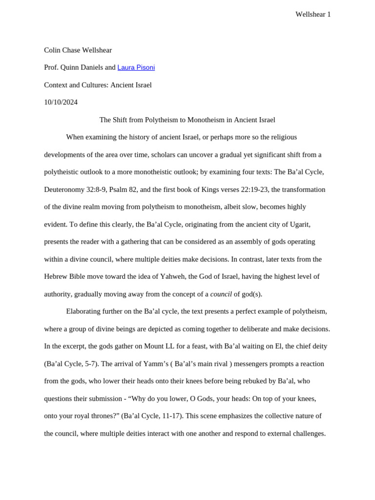 Polytheism To Monotheism - Ancient Israel | PDF | Deities | Yahweh