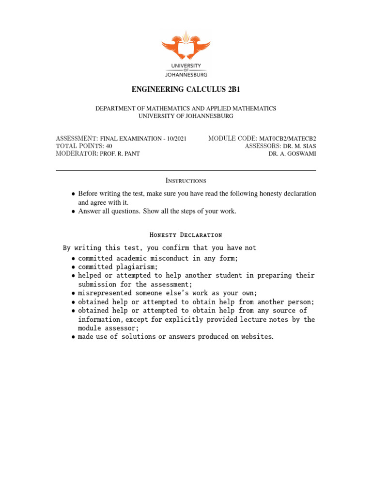 Mate CB 2 Main Exam 2021 | PDF | Integral | Mathematical Physics