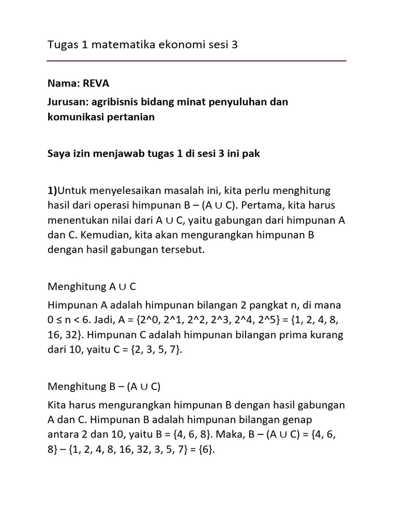 Tugas 1 Sesi 3 Matematika Ekonomi | PDF