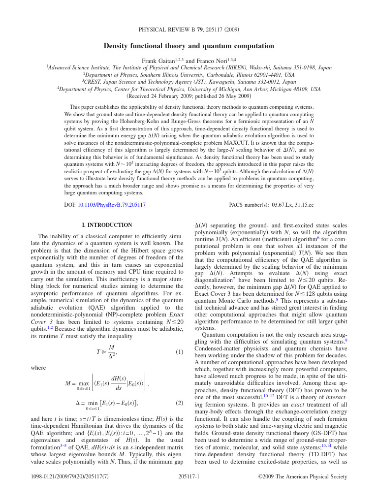 Density Functional Theory and Quantum Computation | PDF | Quantum Computing | Density Functional ...