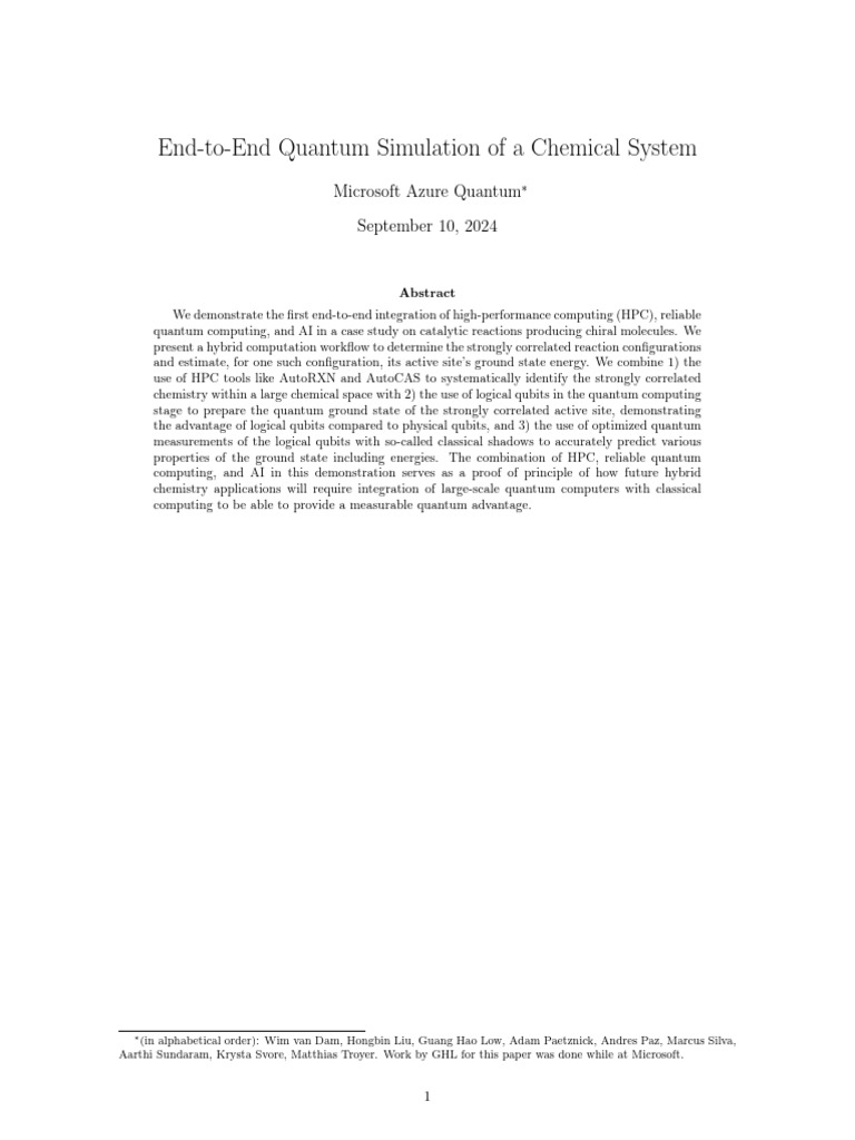 End To End Quantum Simulation of A Chemical System | PDF | Quantum Computing | Quantum Mechanics