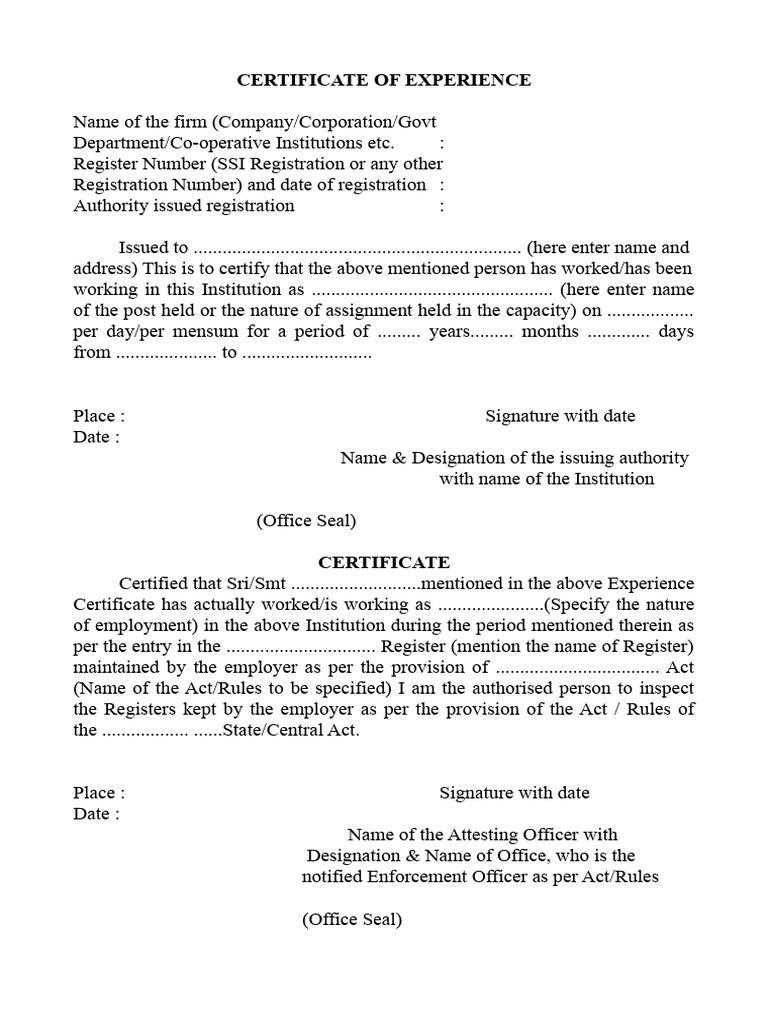 Form of Certicate of Experience | PDF | Justice | Crime & Violence