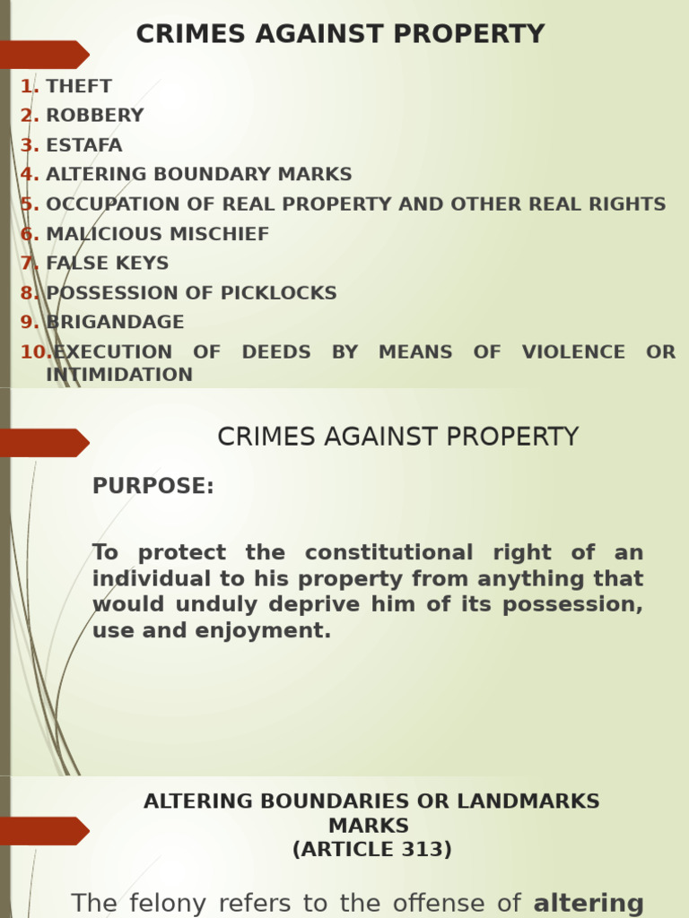 Understanding Property Crimes Explained | PDF | Robbery | Theft