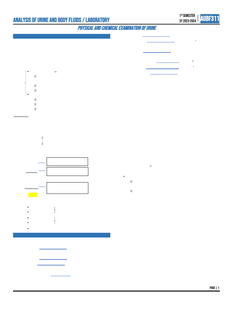 AUBF-lab-physical&chemical Examination | PDF | Ph | Urine