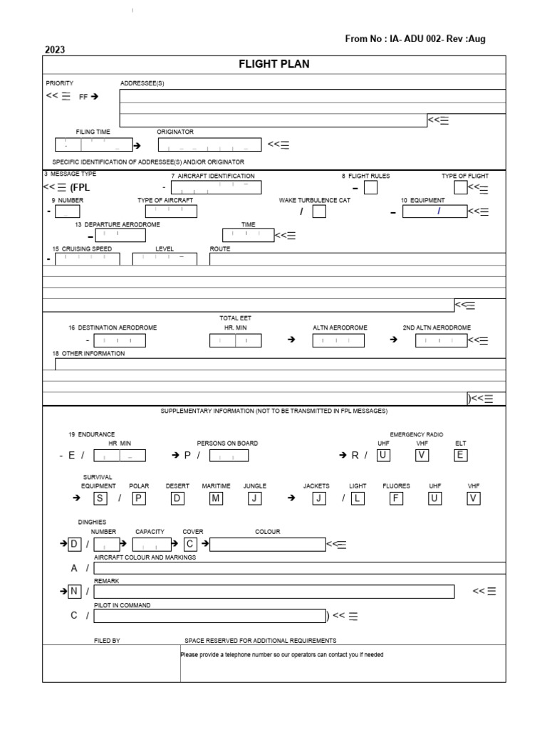 ICAO Flight Plan ADU002 OCC AUG 2023 | PDF