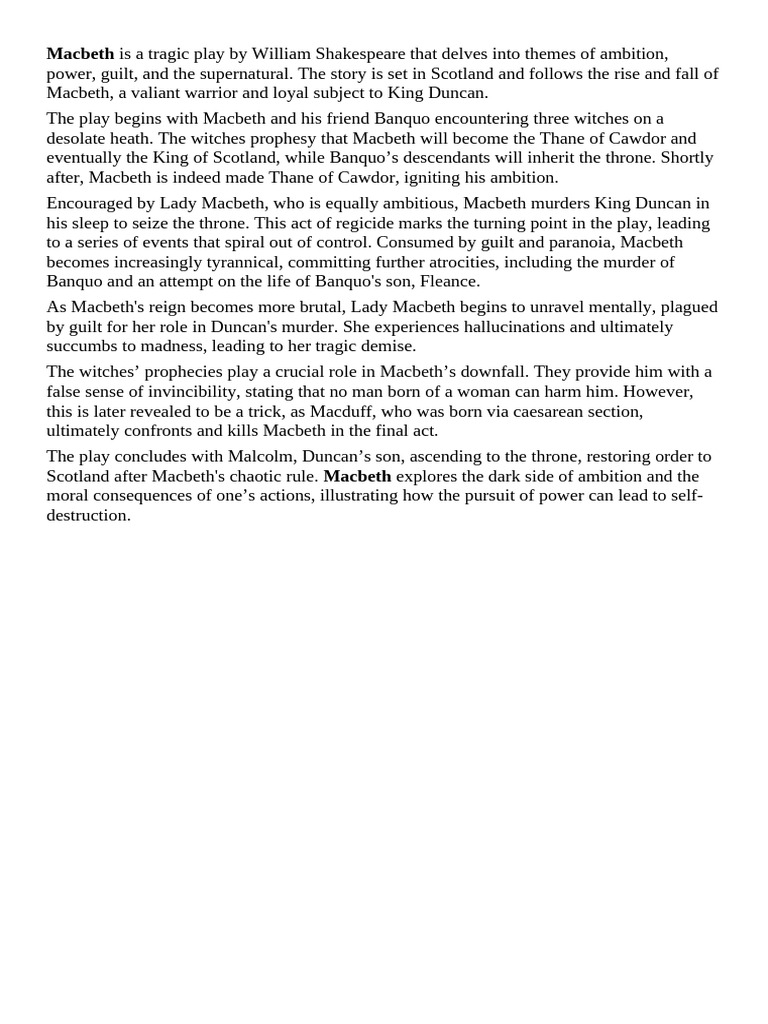 Macbeth Summary | PDF