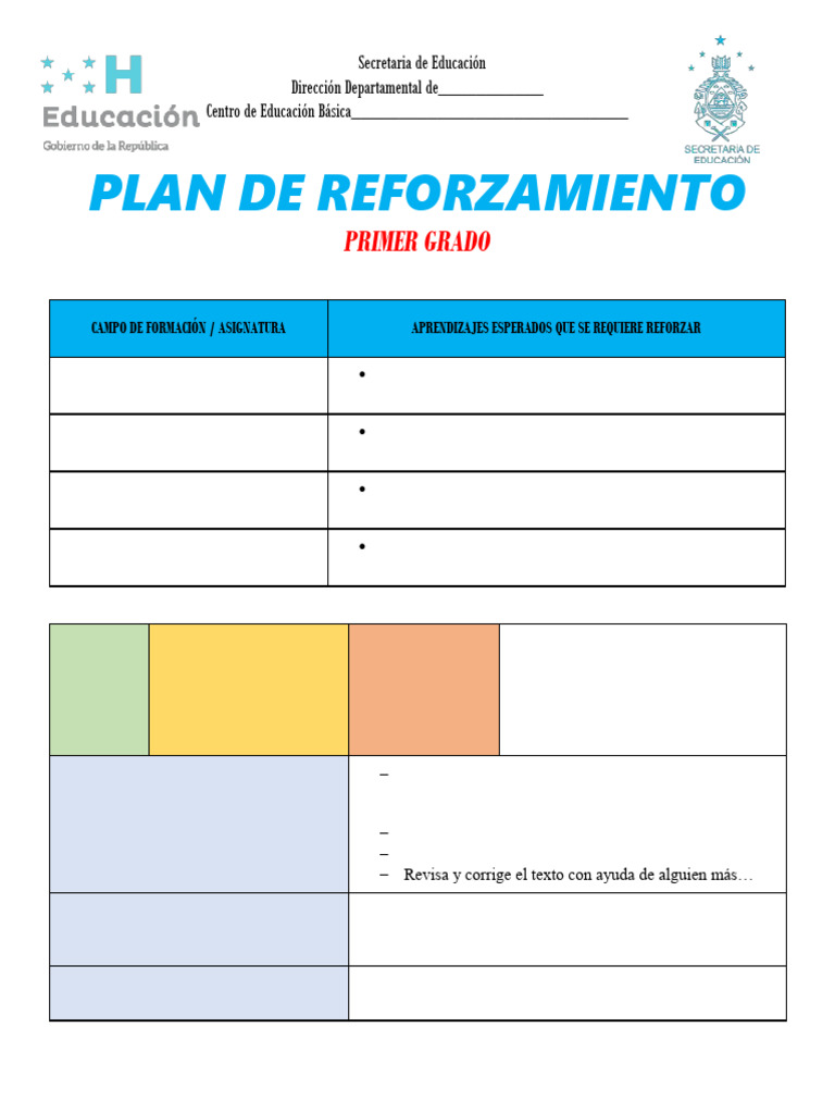 Plan De Reforzamiento Primer Grado Pdf Aprendizaje Pensamiento