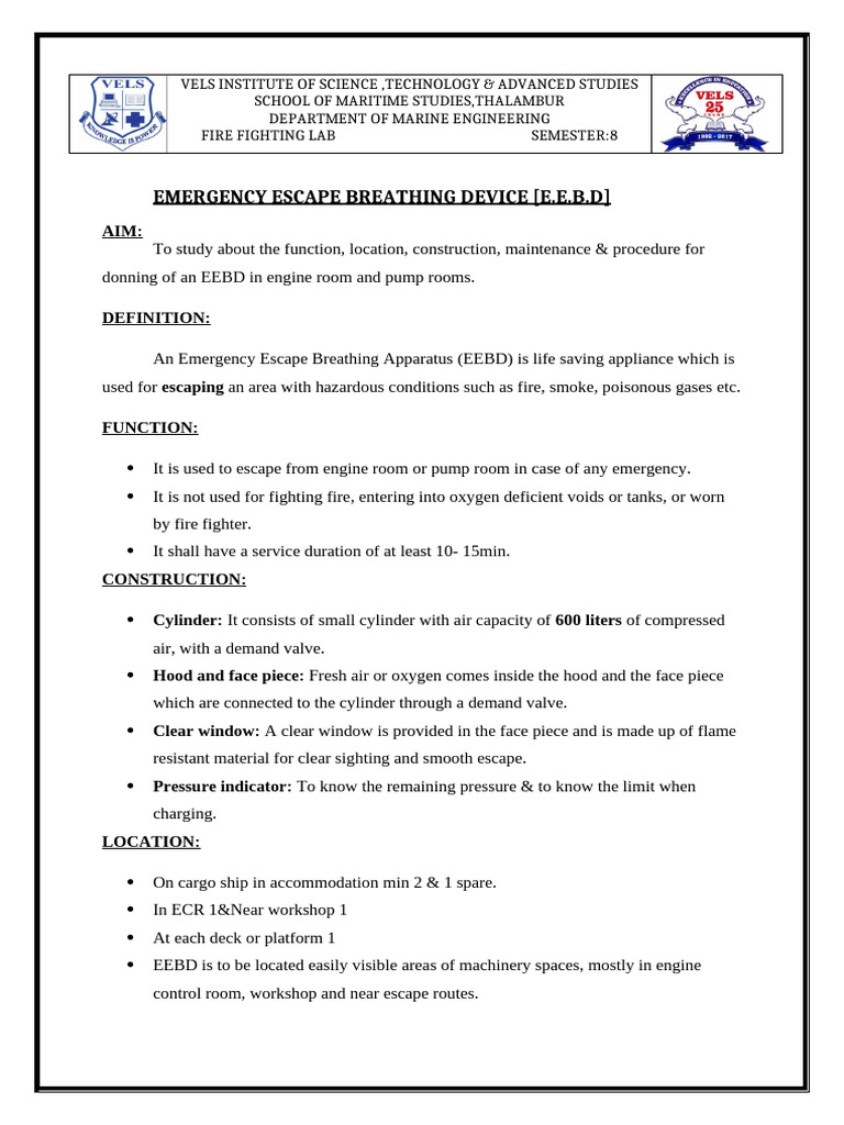 Maintainance of Eebd in Er and Pump Room | PDF | Valve | Pump