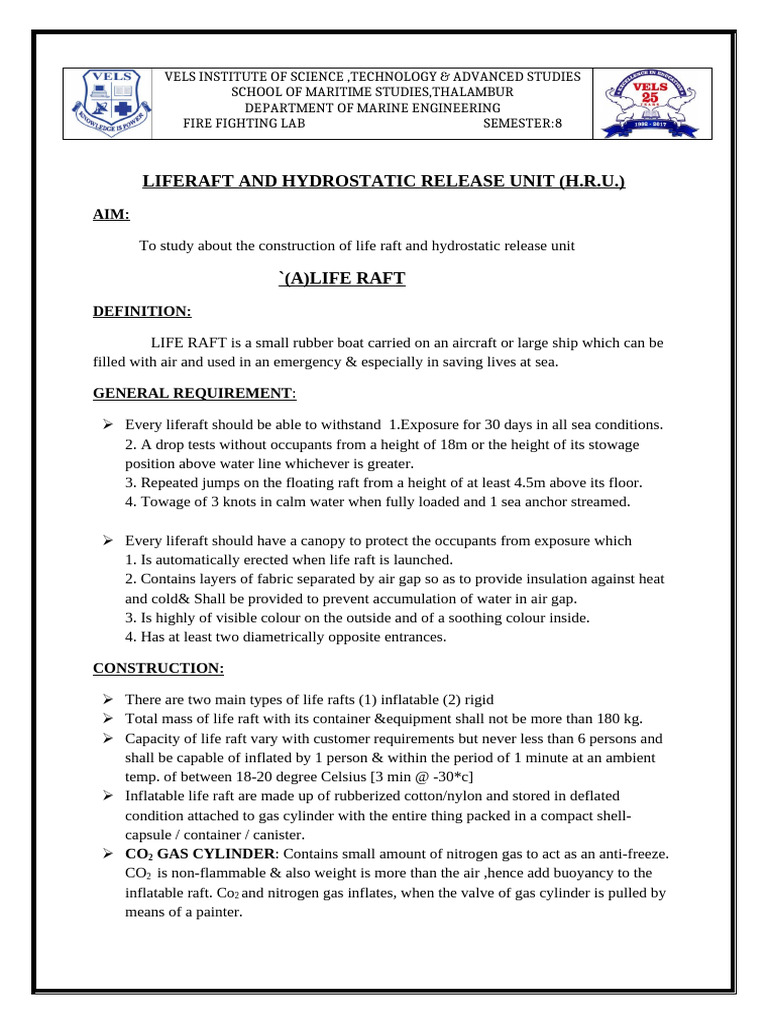 10 Construction and Operational Details of Life Raft and Hru Unit | PDF ...