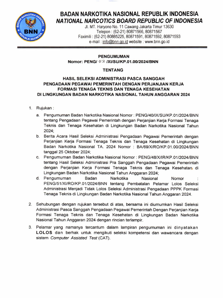 Pengumuman Hasil Seleksi Administrasi PPPK Pasca Sanggah Fix | PDF