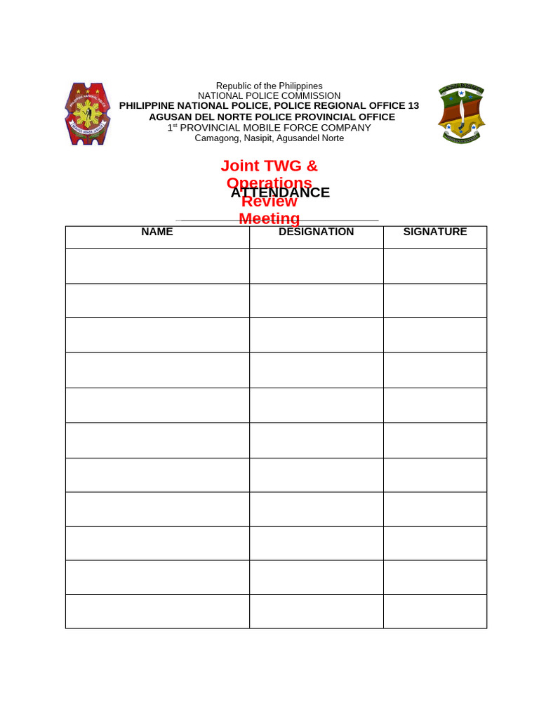 TWG Blank Attendance 2024 | PDF