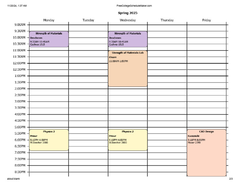 Spring 2025 Sched | PDF