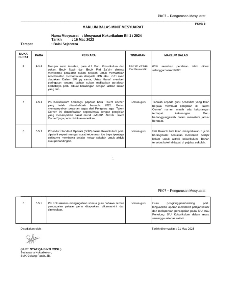 Maklum Balas Mesy Koko Bil 1 - 2023 | PDF