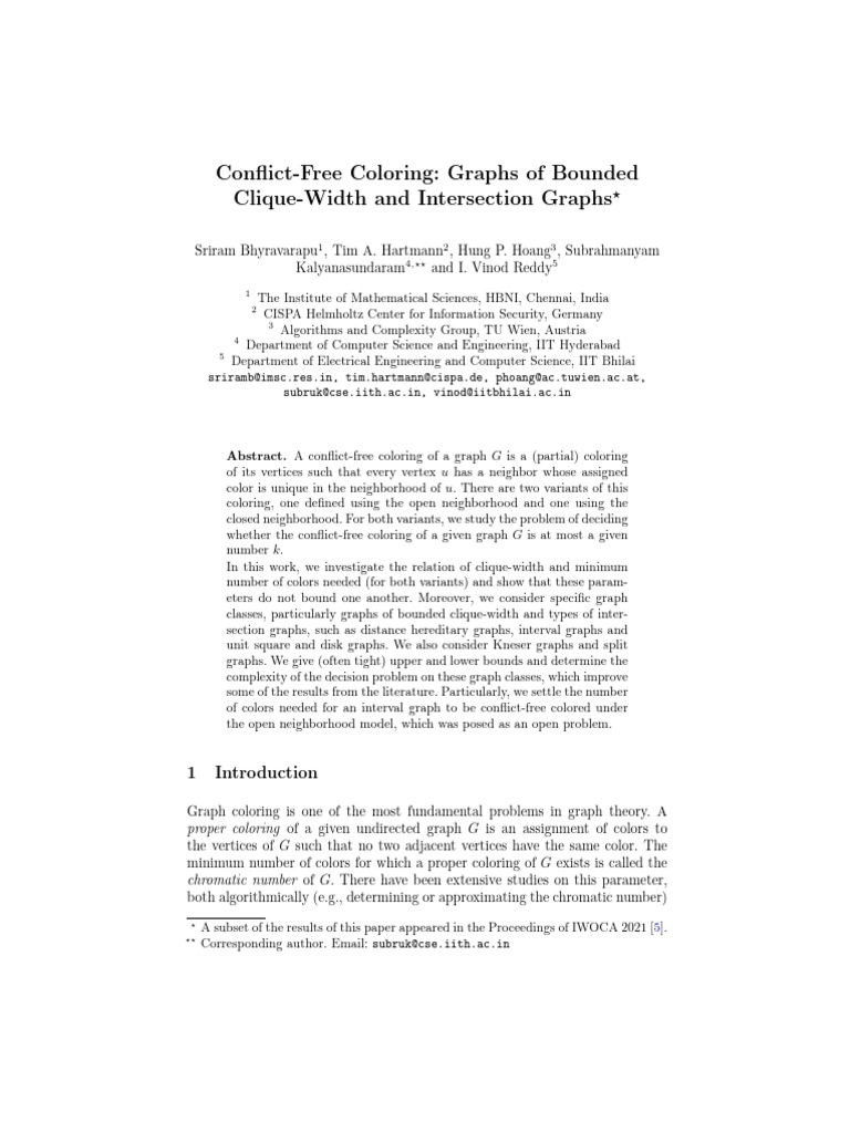 Conflict-Free Coloring: Graphs of Bounded Clique-Width and Intersection Graphs | PDF | Vertex ...