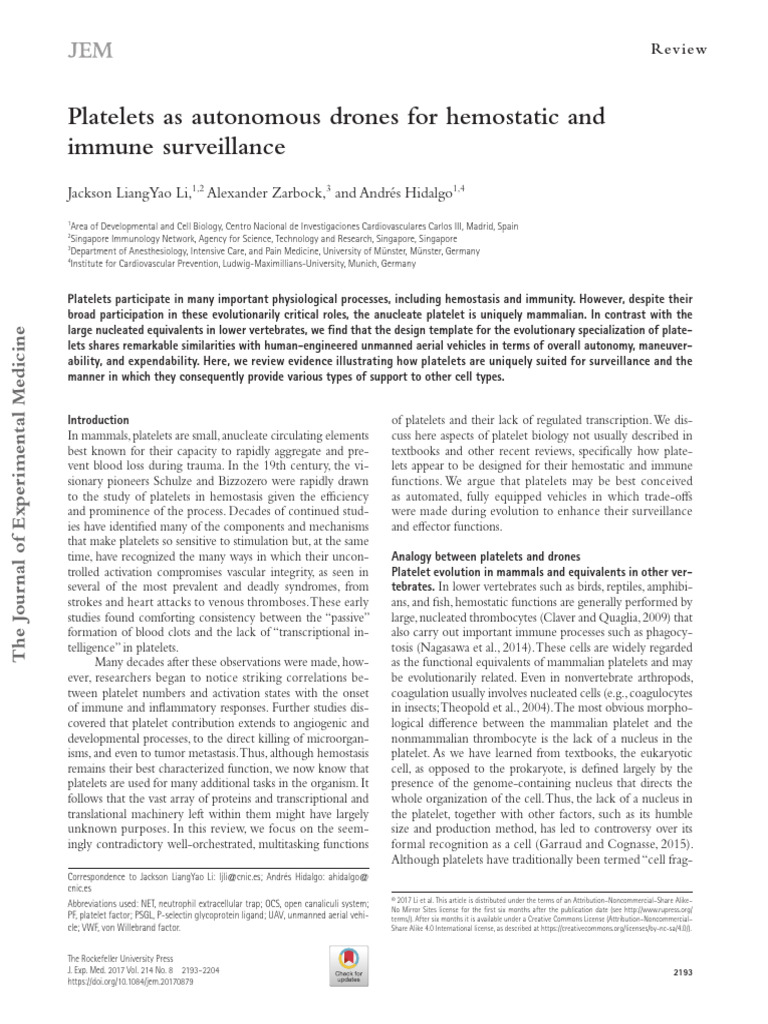 2017 Platelets As Autonomous Drones For Hemostatic and Immune ...