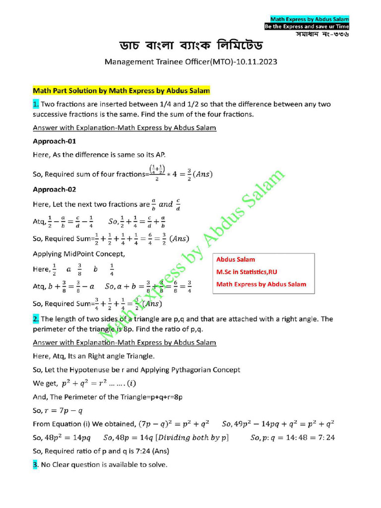 DBBL MTO 10.11.23-Math Express | PDF