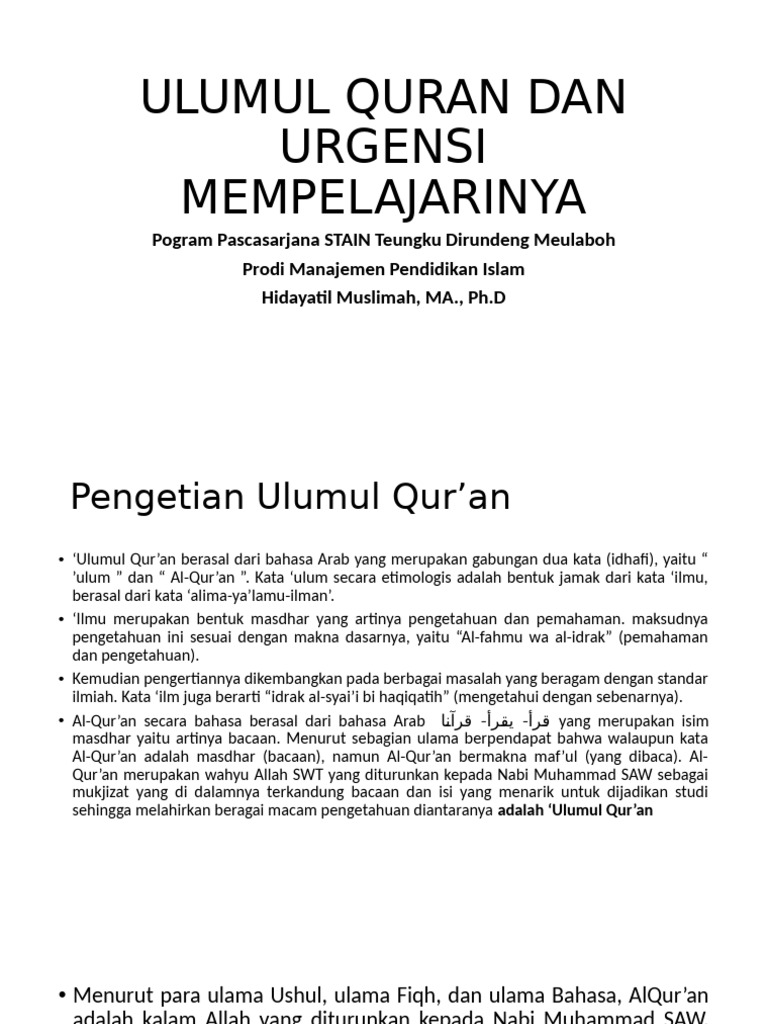 3 Ulumul Quran Dan Urgensi Mempelajarinya | PDF