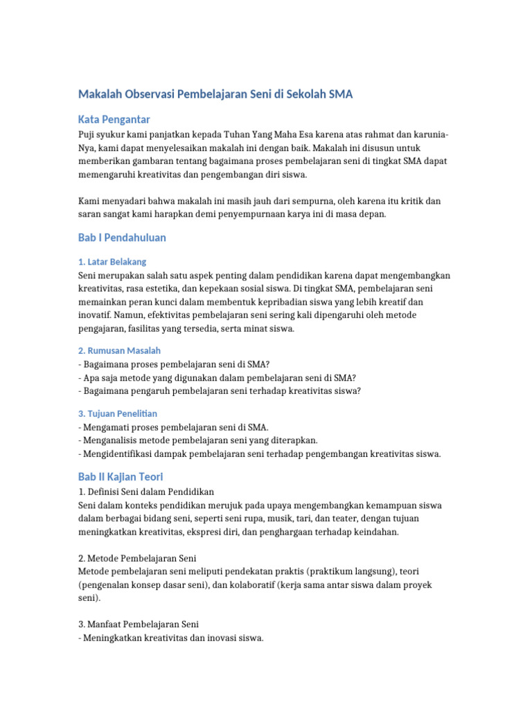 Makalah Observasi Pembelajaran Seni | PDF