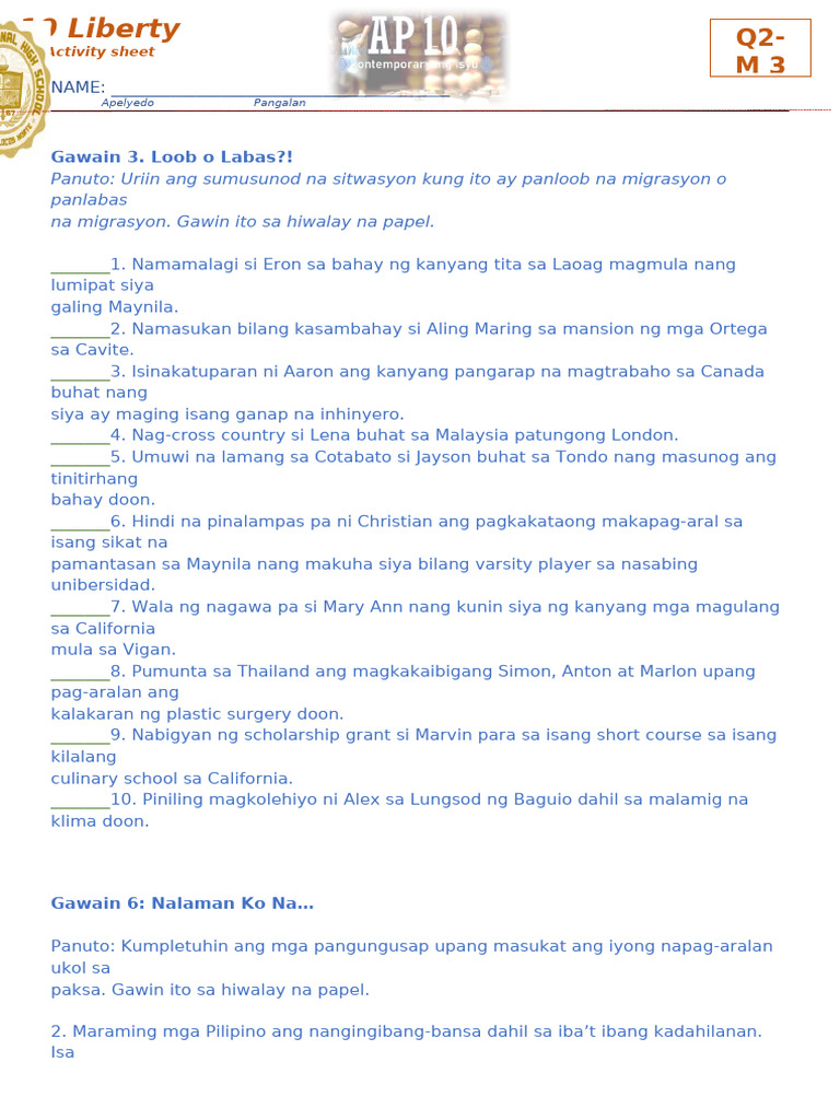 AP 10-ANSWER SHEET.q2 m3 Jayson R | PDF