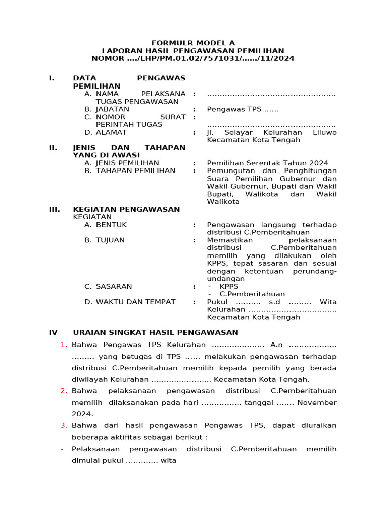 Format LHP Distribusi C.Pemberitahuan Pilkada | PDF