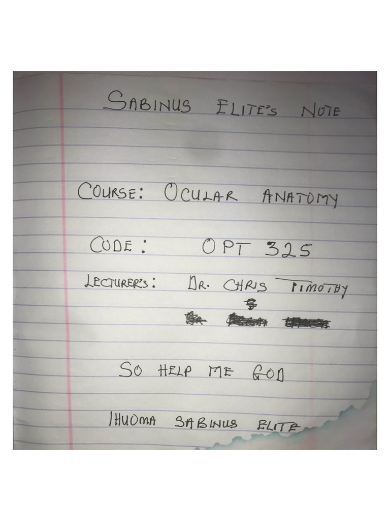 (OPT 325) Ocular Anatomy (Sabinus Elite's Note) | PDF