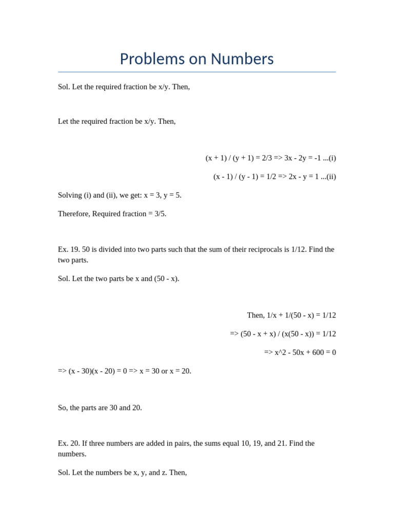 Professionally Formatted Problems On Numbers | PDF | Mathematics | Arithmetic
