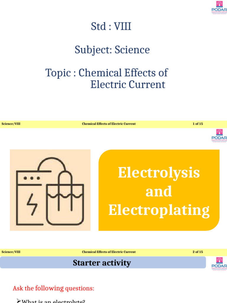 Electrolysis and Electroplating Guide | PDF | Anode | Cathode