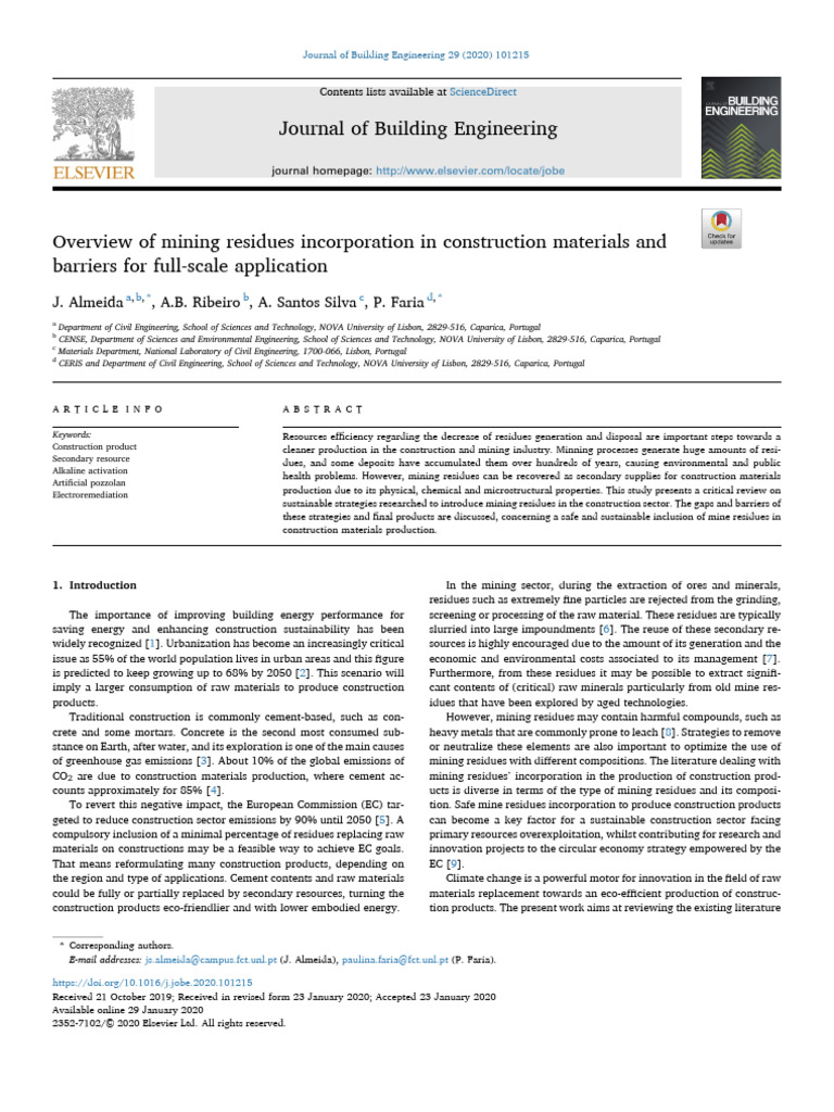 Overview of Mining Residues Incorporation in Construction Materials and ...