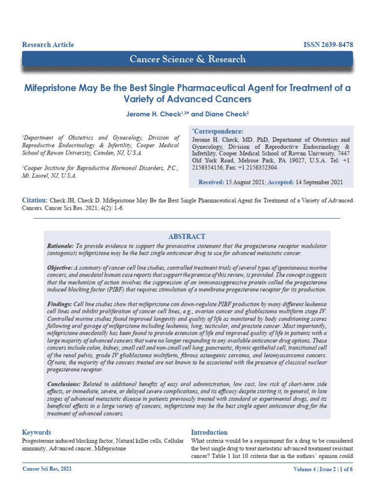 Mifepristone May Be The Best Single Pharmaceutical Agent For Treatment ...
