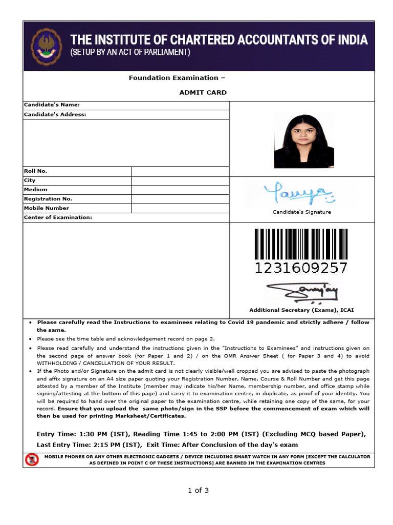 CA Foundation Admit Card | PDF | Books | Multiple Choice