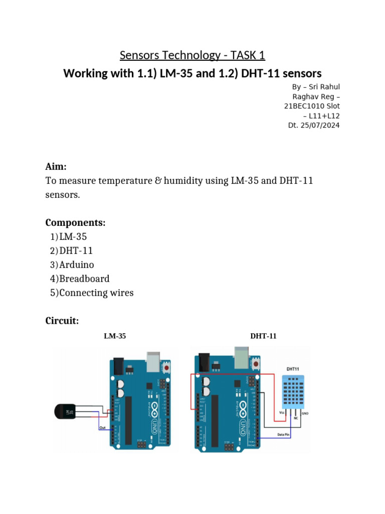 21BEC1010 Sensors Task1 DHT LM35 | PDF
