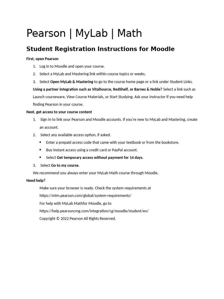 Pearson Student Registration Handout | PDF