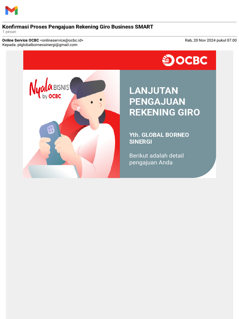 Gmail - Konfirmasi Proses Pengajuan Rekening Giro Business SMART | PDF