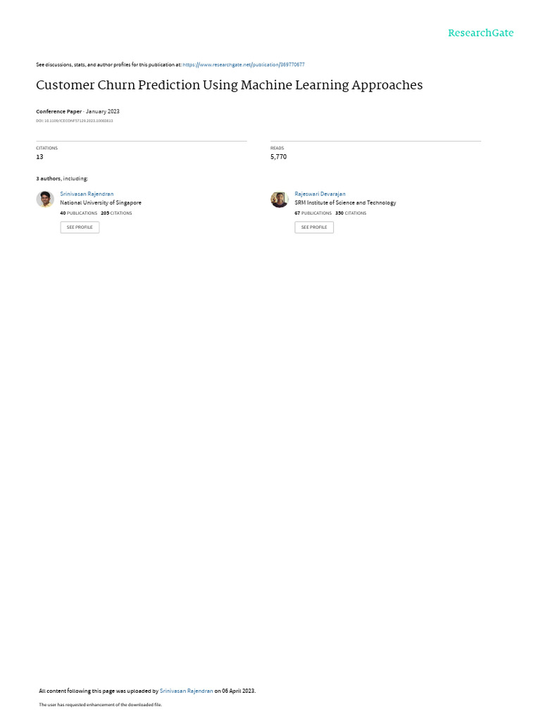 Customer Churn Prediction Using Machine Learning Approaches | PDF | Software | Internet
