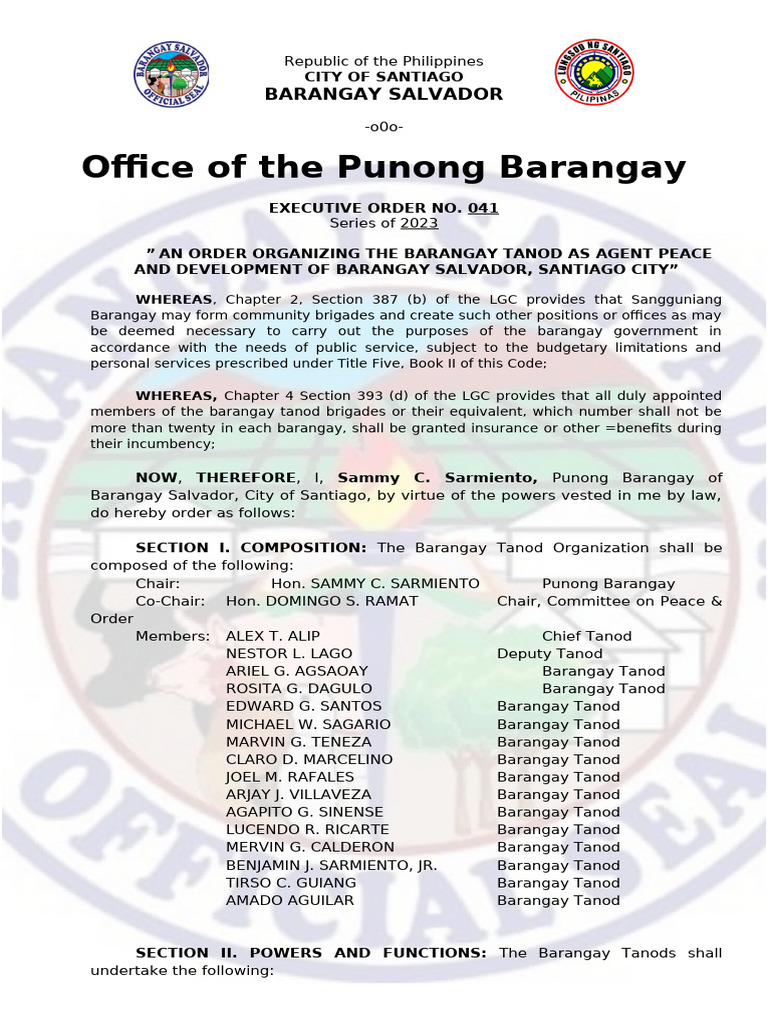 Executive Order No. 041 S. 2023 - AN EXECUTIVE ORDER Organizating of ...