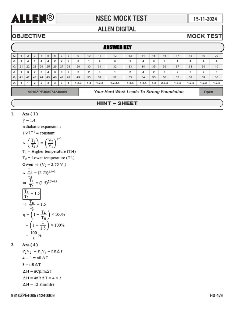 15-11 - NSEC MOCK TEST 9 - Workshop - Solution | PDF | Ion | Atomic Orbital
